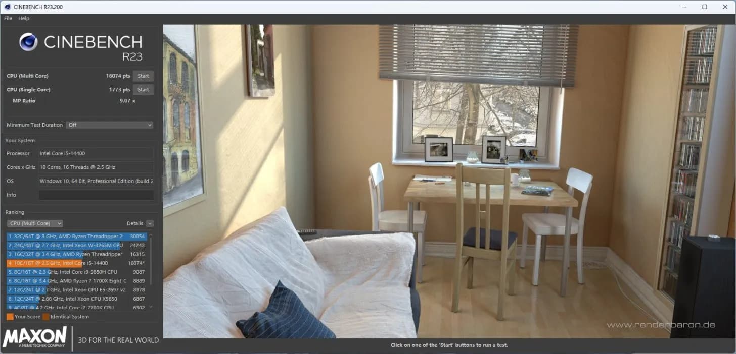 Cinebench R23 scores for Core i5 14400 and Core i3 14100 ...